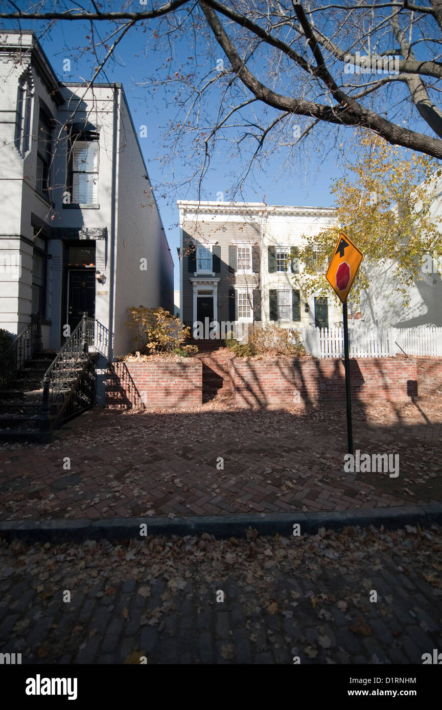 Leafy street of old houses in the historic district of Georgetown in ...