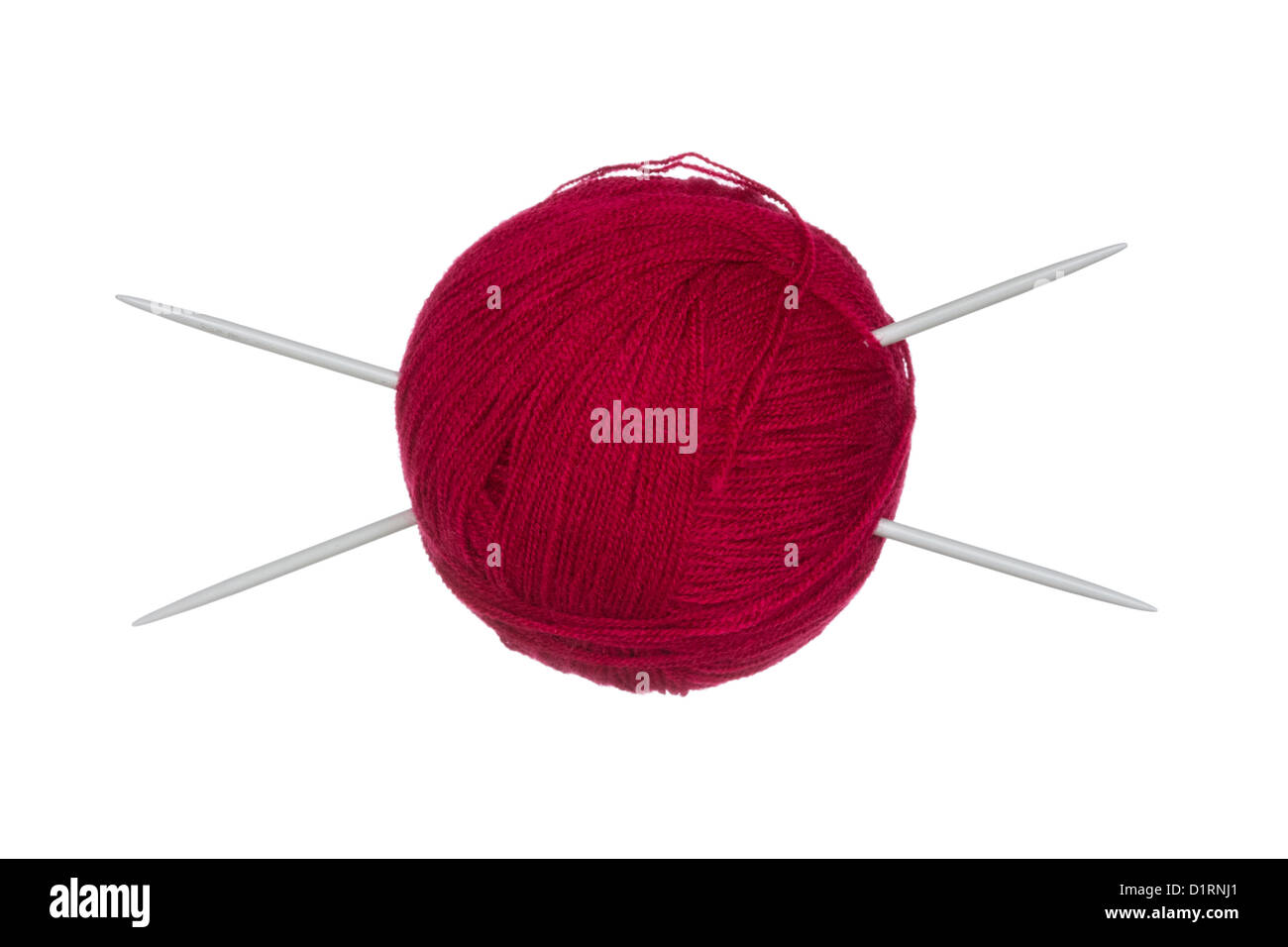 Wool ball and knitting needles isolated on white background Stock Photo ...
