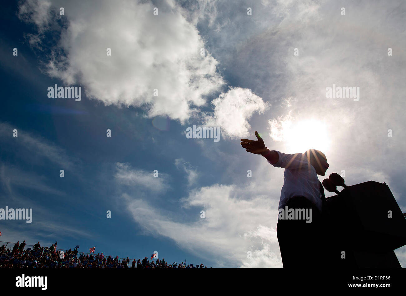 US President Barack Obama addresses a crowd during a election campaign ...