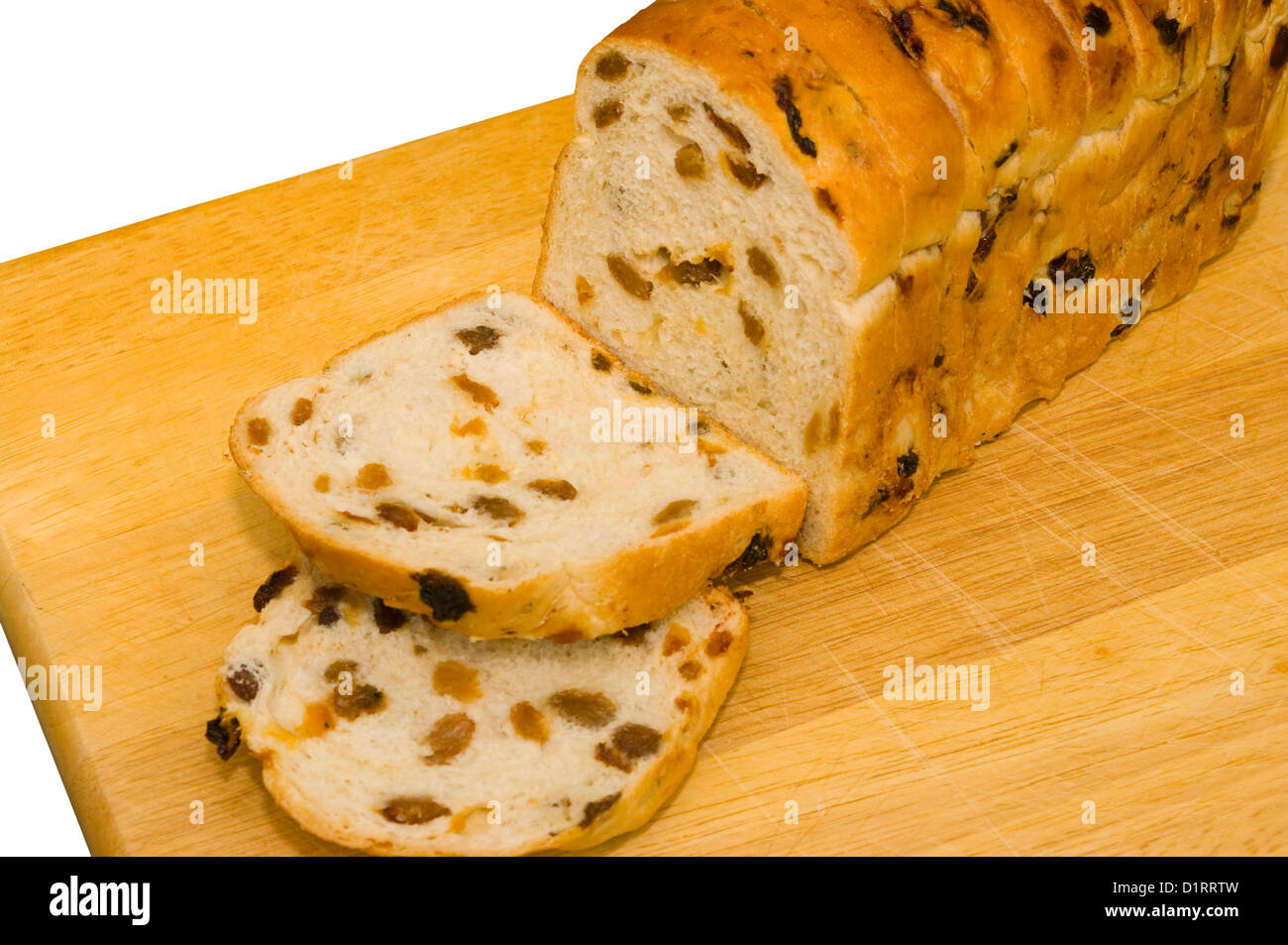 Sliced Fruit Loaf On a Wooden Chopping Board Stock Photo - Alamy