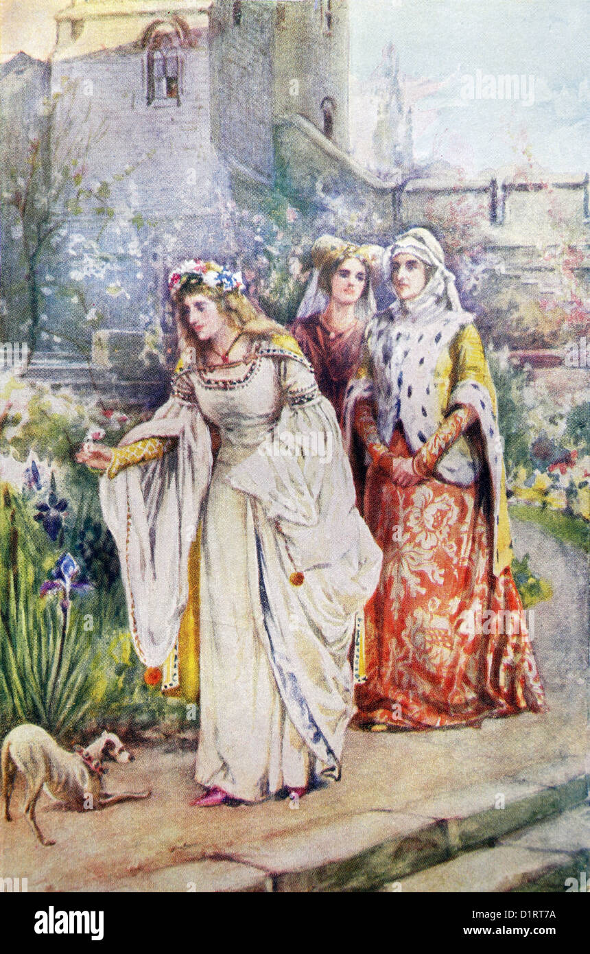 Illustration Of The Fair Lady With Her Dog And Her Two Ladies In ...