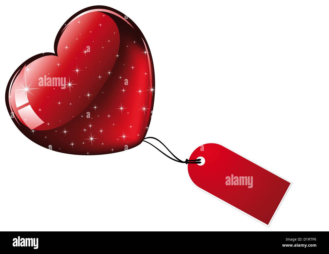 Big red heart with a writable red label isolated on white background ...