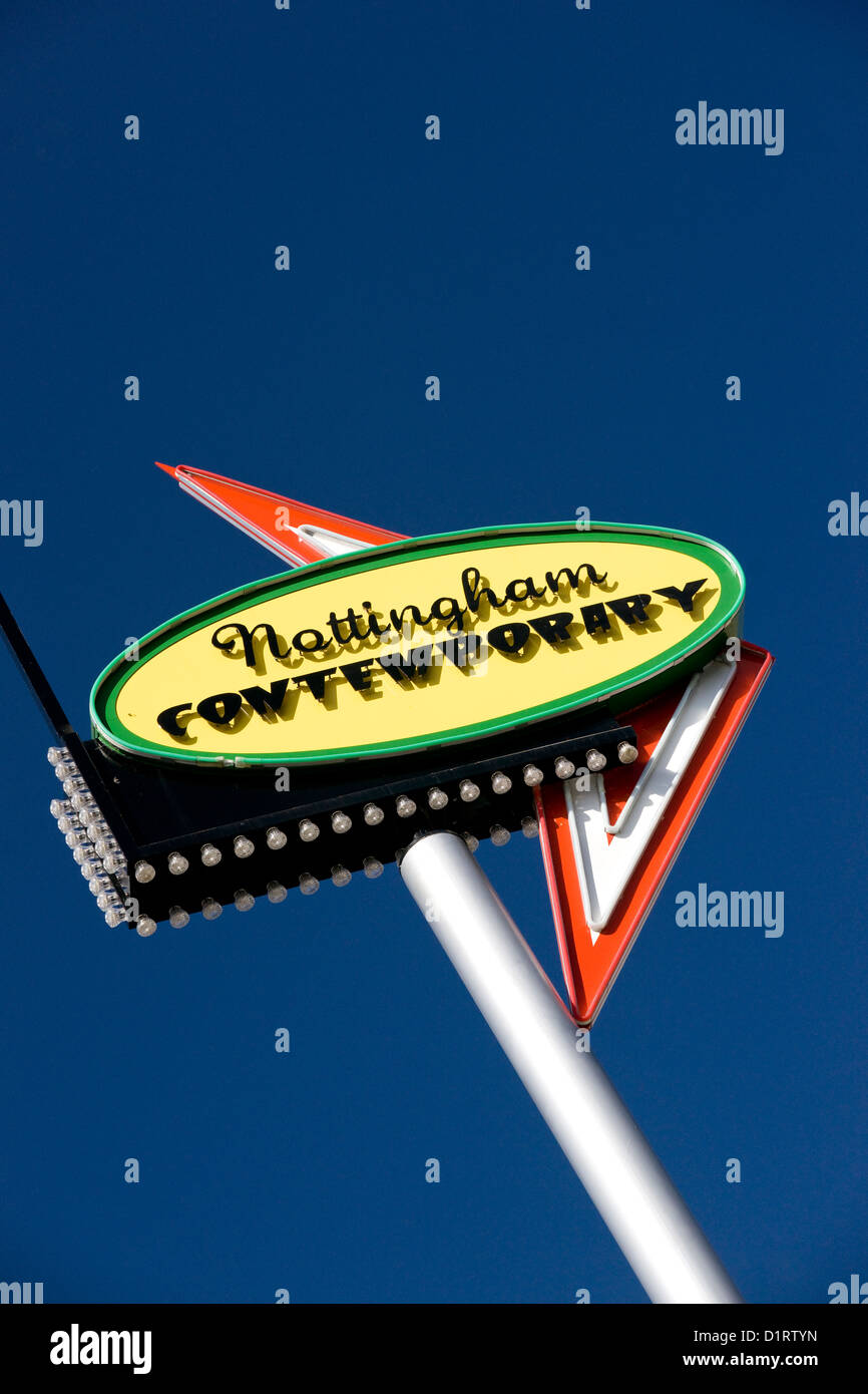 Nottingham Contemporary Art Gallery Neon sign against blue sky Stock ...