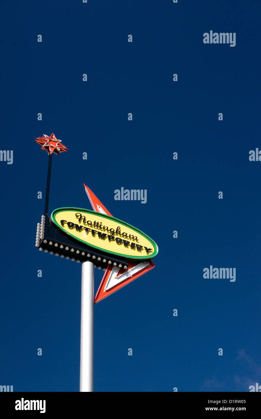 Nottingham Contemporary Art Gallery Sign against blue sky Stock Photo ...