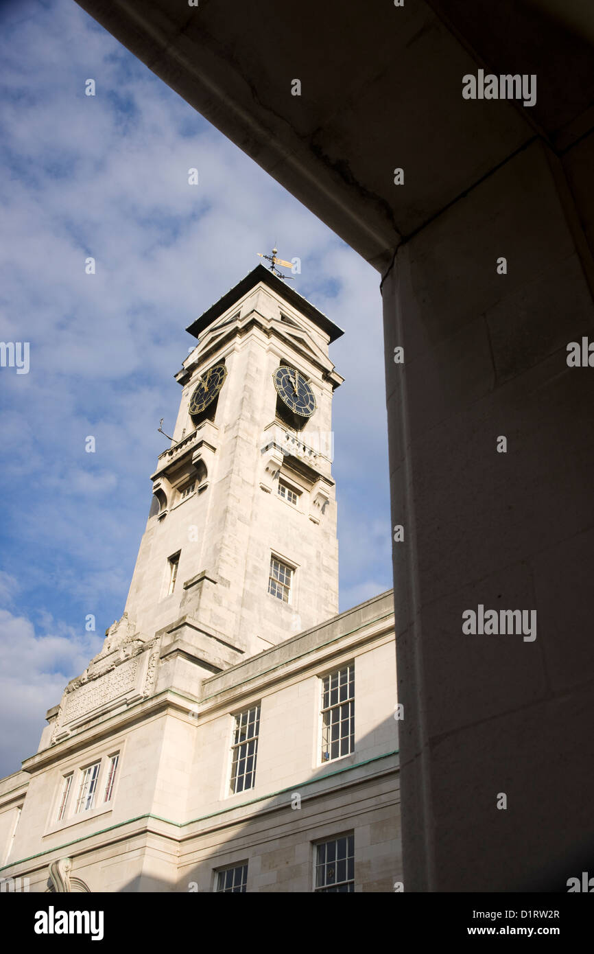 Nottingham University Portland building with clock tower against blue ...