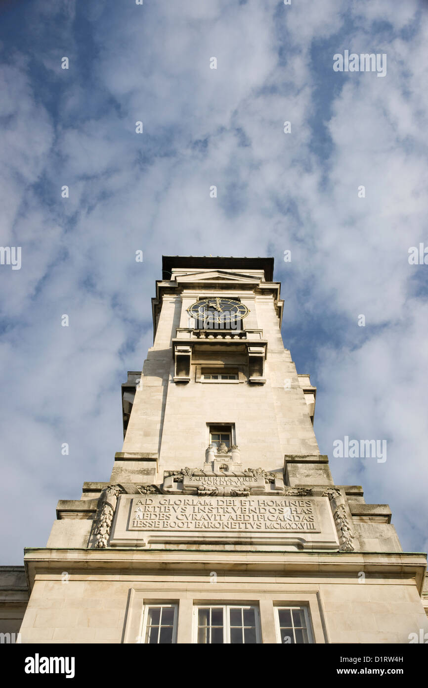 Nottingham University Portland building with clock tower against blue ...