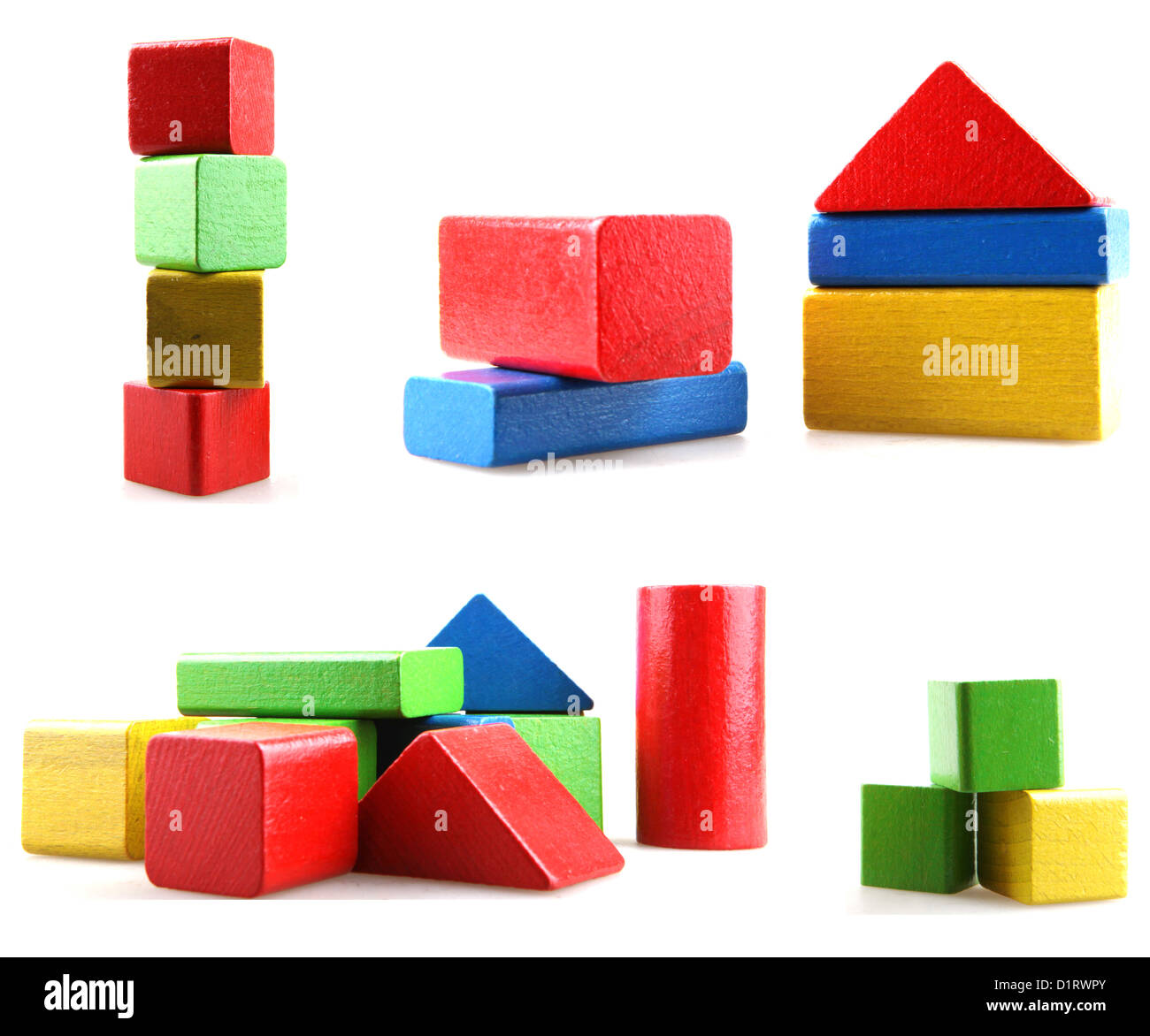 wooden toy blocks on white background Stock Photo - Alamy