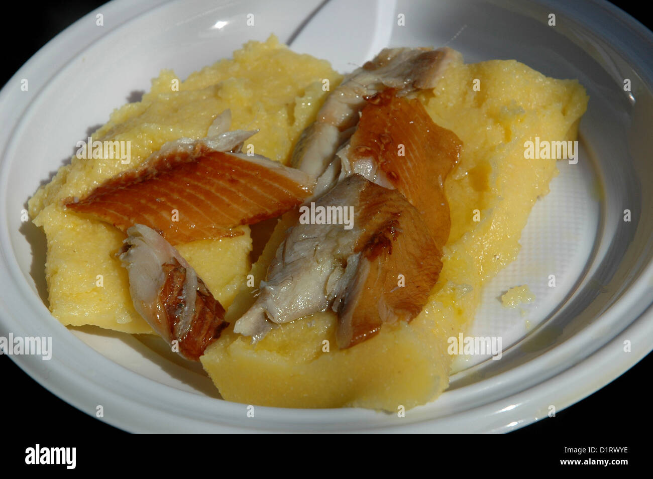 Oliveto, Bologna, Emilia-Romagna, Italy, polenta with fish Stock Photo ...