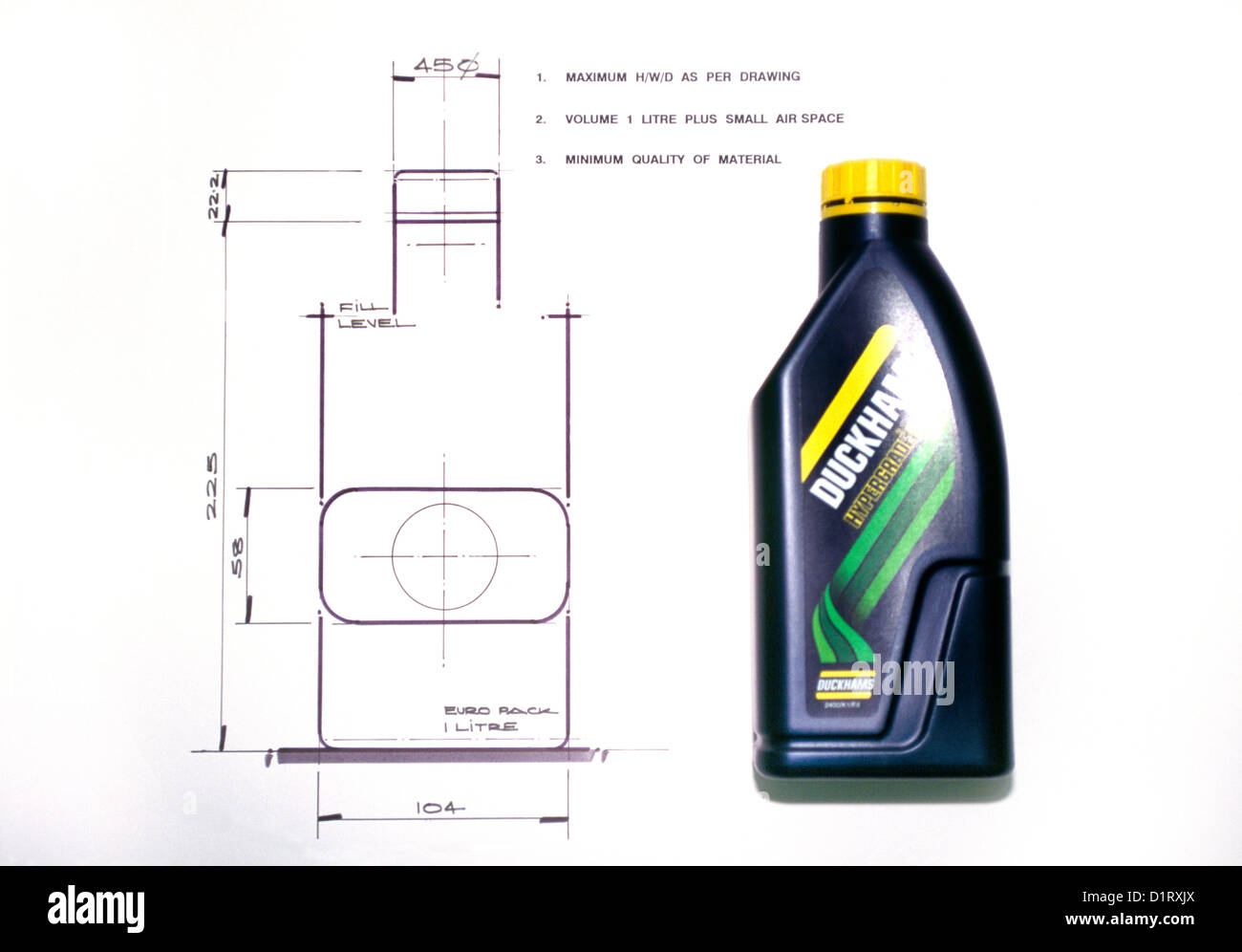 Product First Duckham Oil Bottle & Design Scale Drawing Stock Photo - Alamy