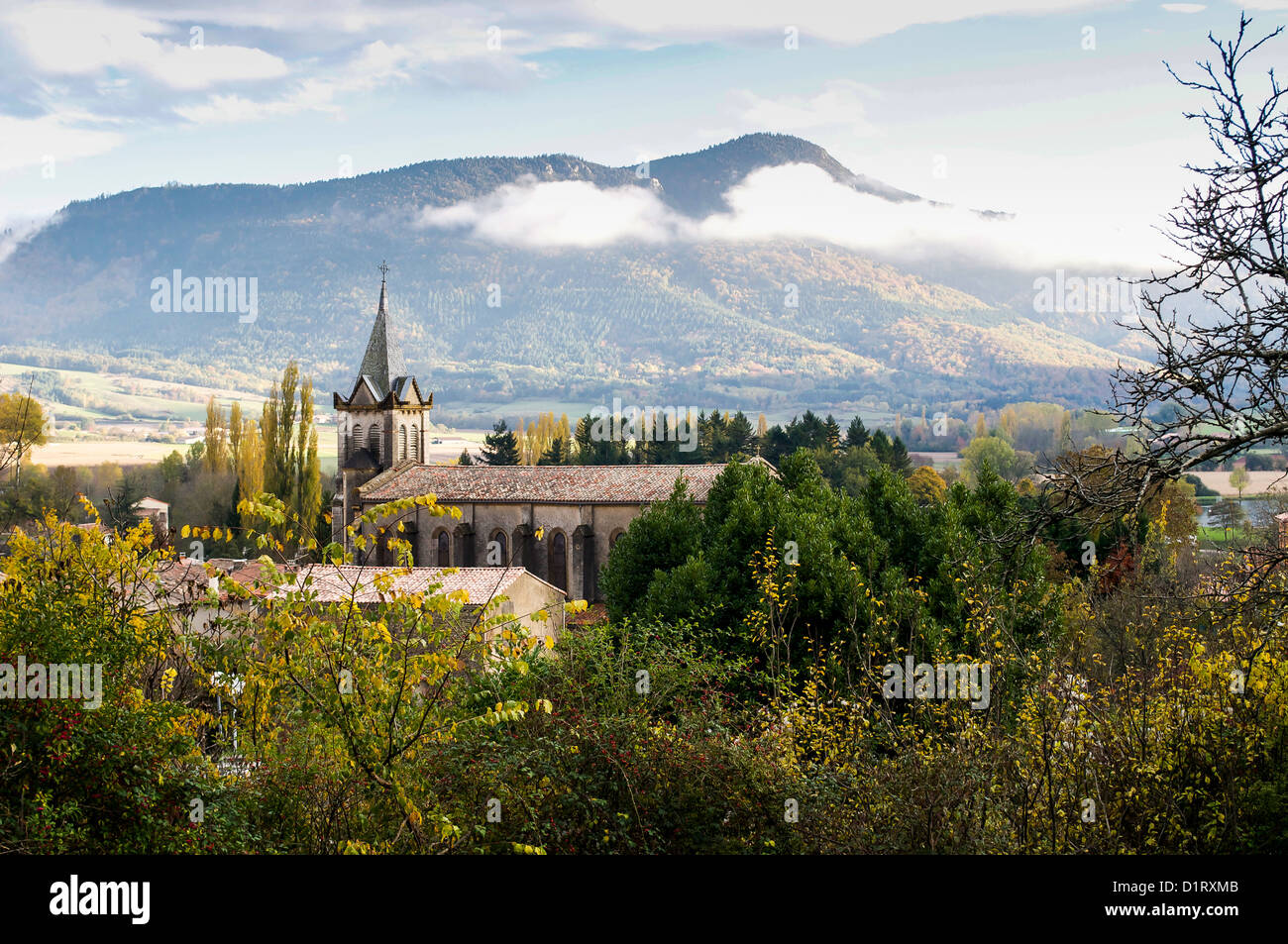 View of a rural village & countryside in the Midi-Pyrenees region of ...