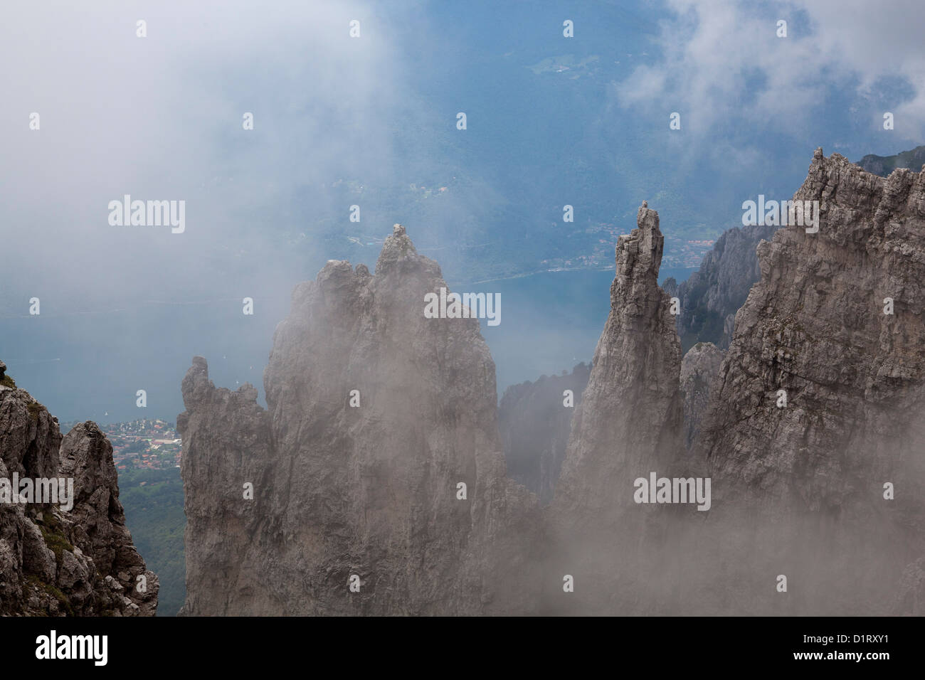 Fog on Grigna Meridionale or Grignetta, in the background the Como Lake ...