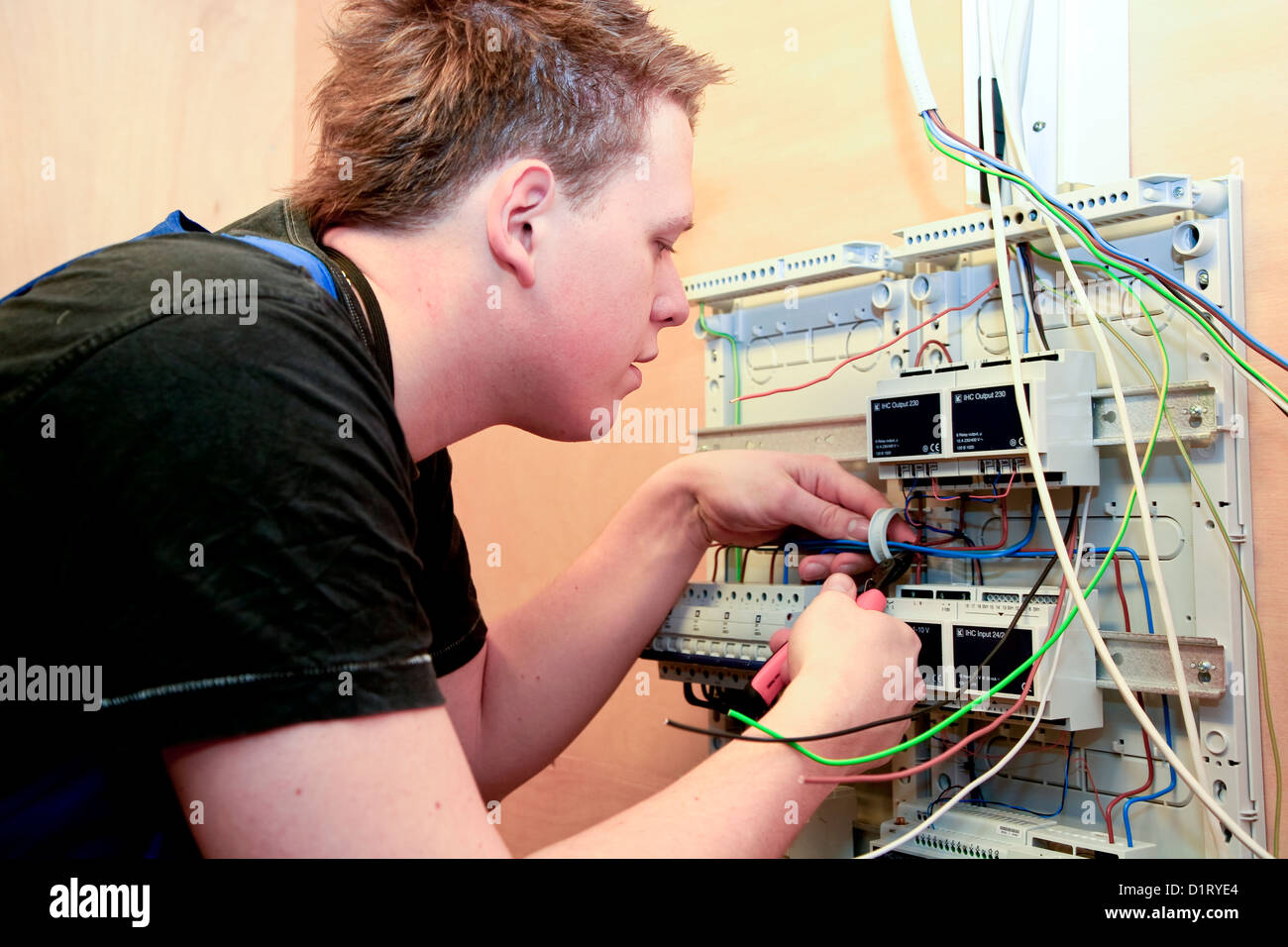 Young electrician installing an electricity system Stock Photo - Alamy