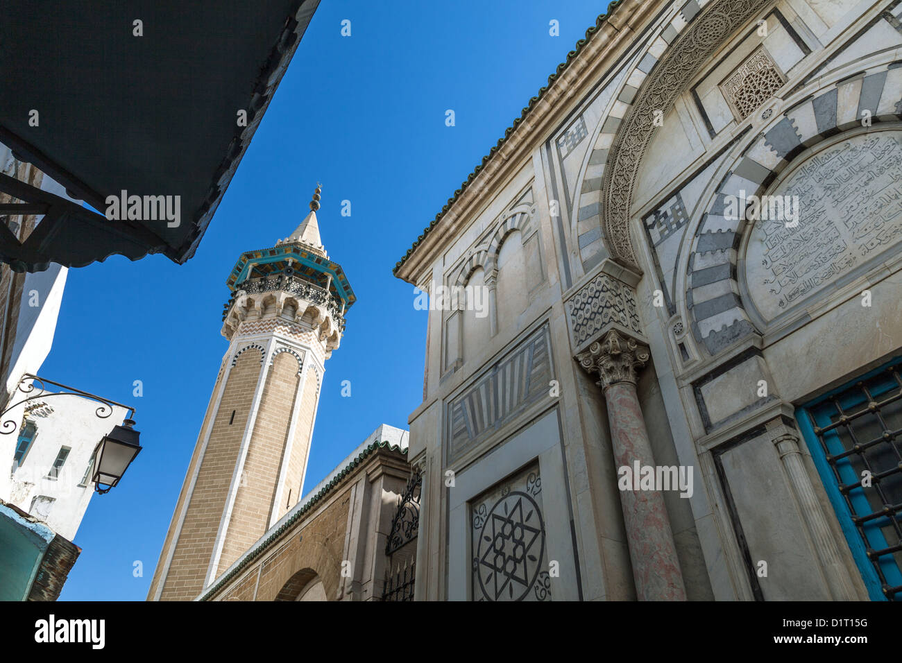 Tunisia, Tunis, the Sidi Youssef mosque's octagonal shaped minaret ...