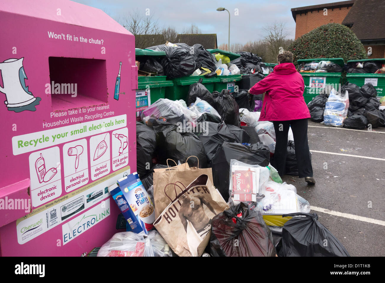 Overflowing waste recycling point in Peachcroft Housing Estate, New ...