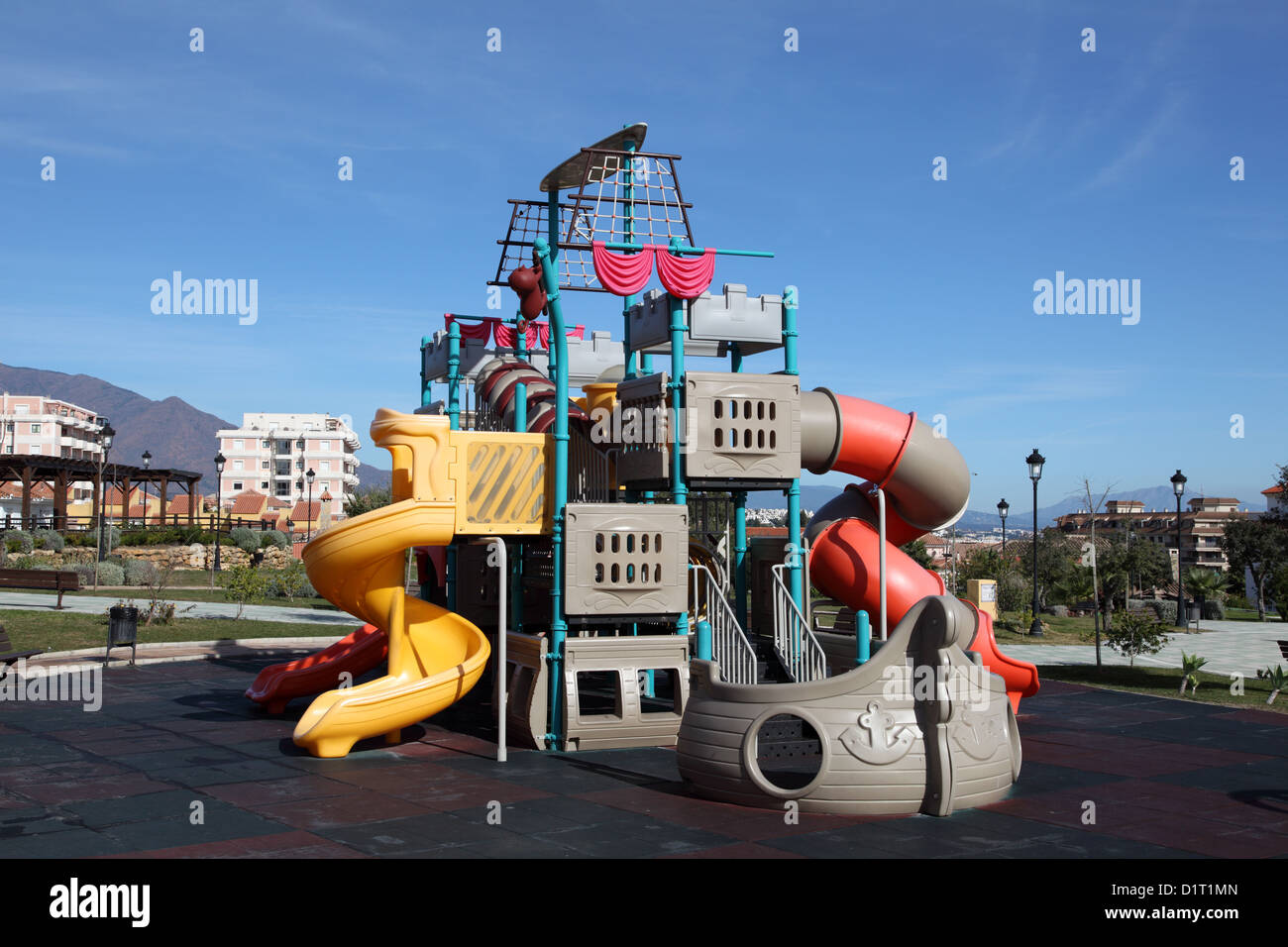 Colorful pirate ship playground in a park Stock Photo - Alamy