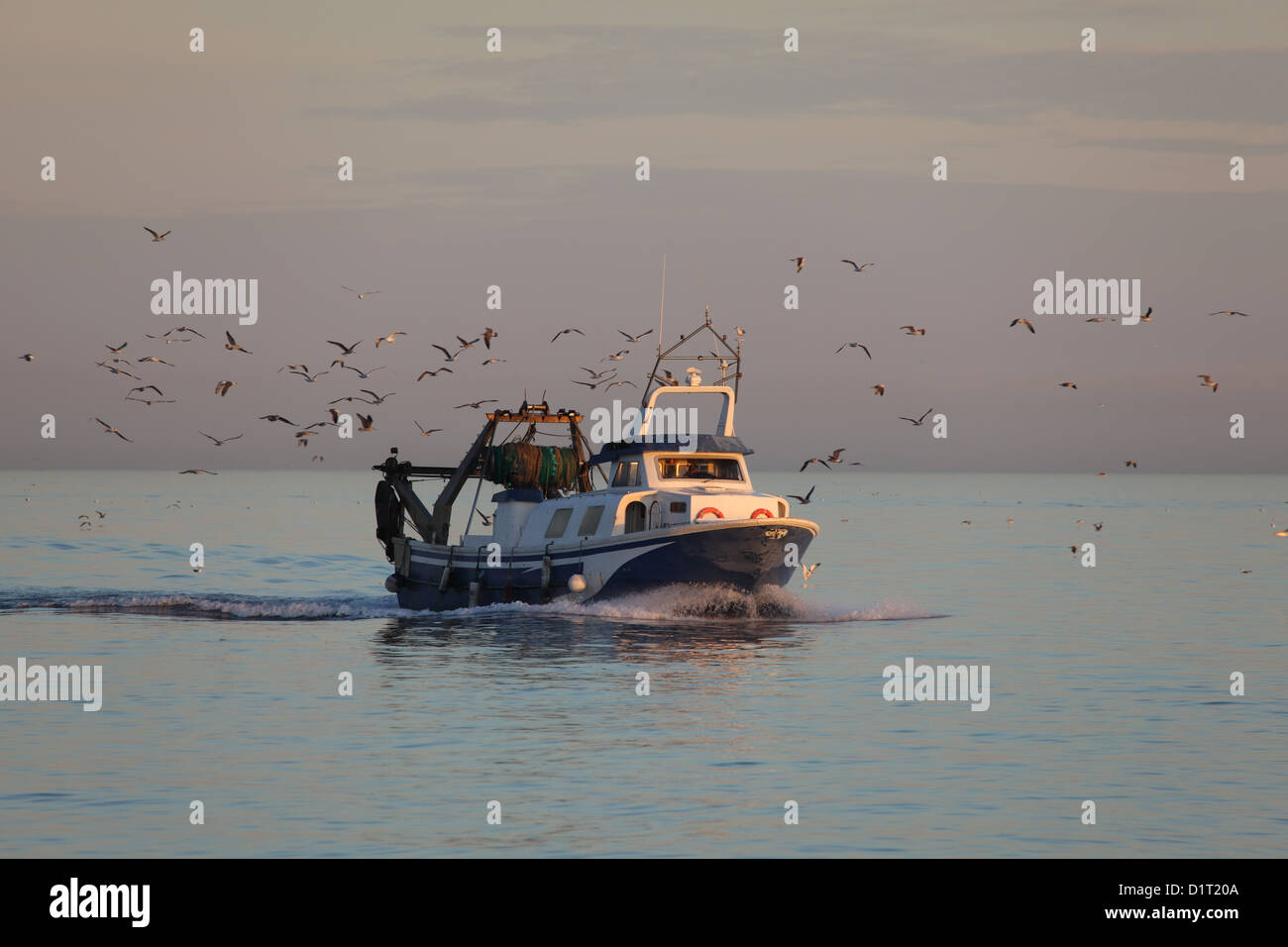 Fishing boat on its way back to the home harbor Stock Photo - Alamy