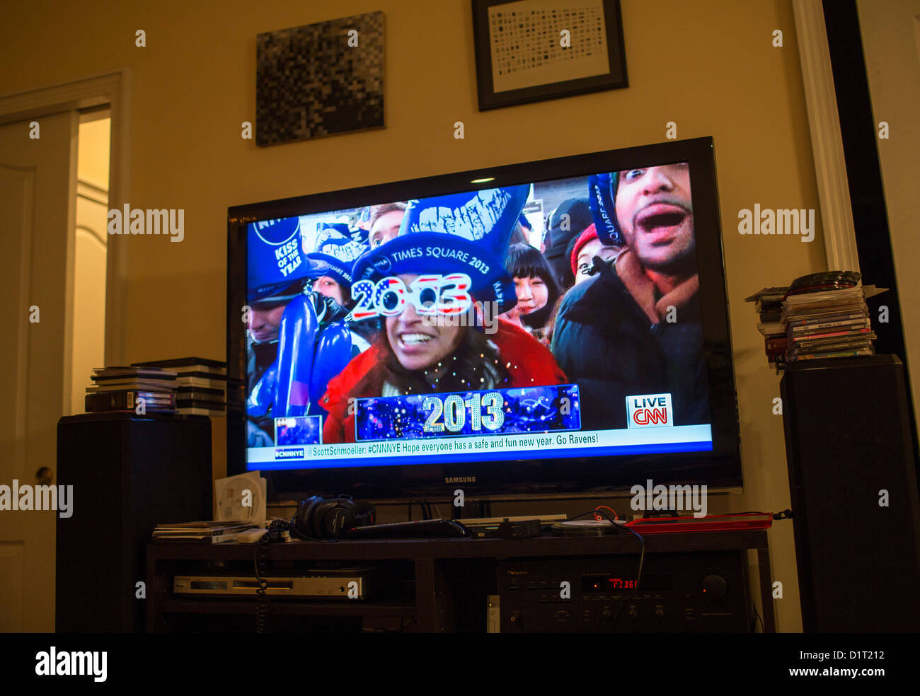 A CNN television channel broadcasts New Year's celebrations in Times ...