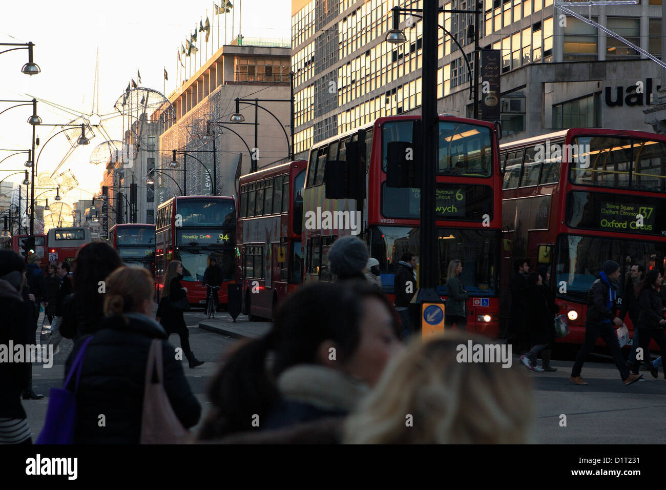 queues of buses and people in Oxford Street, London Stock Photo - Alamy