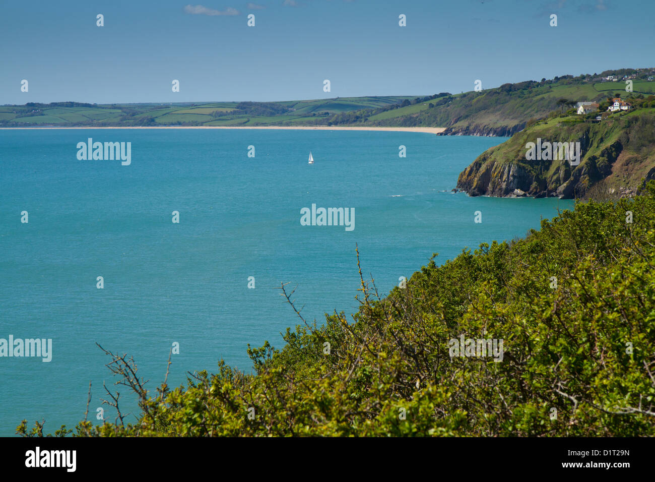 South Devon coastal view towards Slapton Sands beach and Stoke Fleming ...