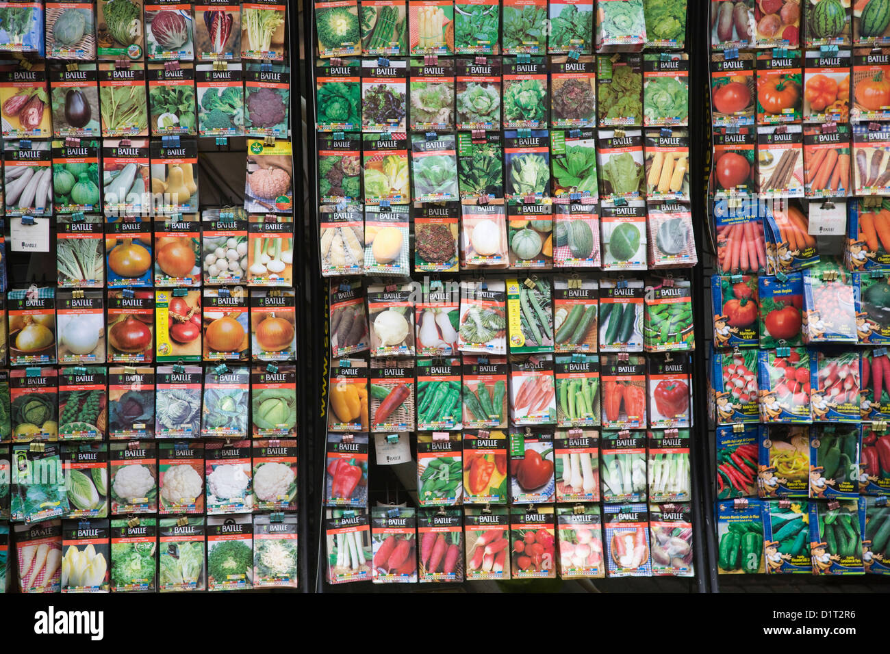 Packets of fruit and vegetable seeds for sale on Las Ramlas, Barcelona ...