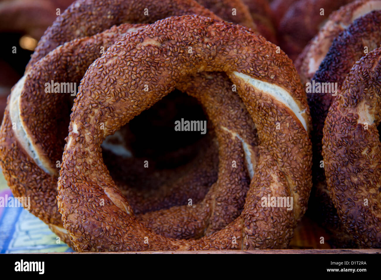 Typical traditional Turkish bagels on a mobile counter at a street corner Stock Photo - Alamy