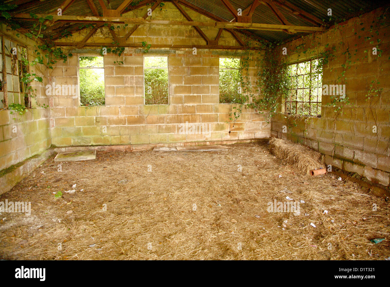 Inside a small but empty old barn in rural Somerset, July 2008 Stock ...