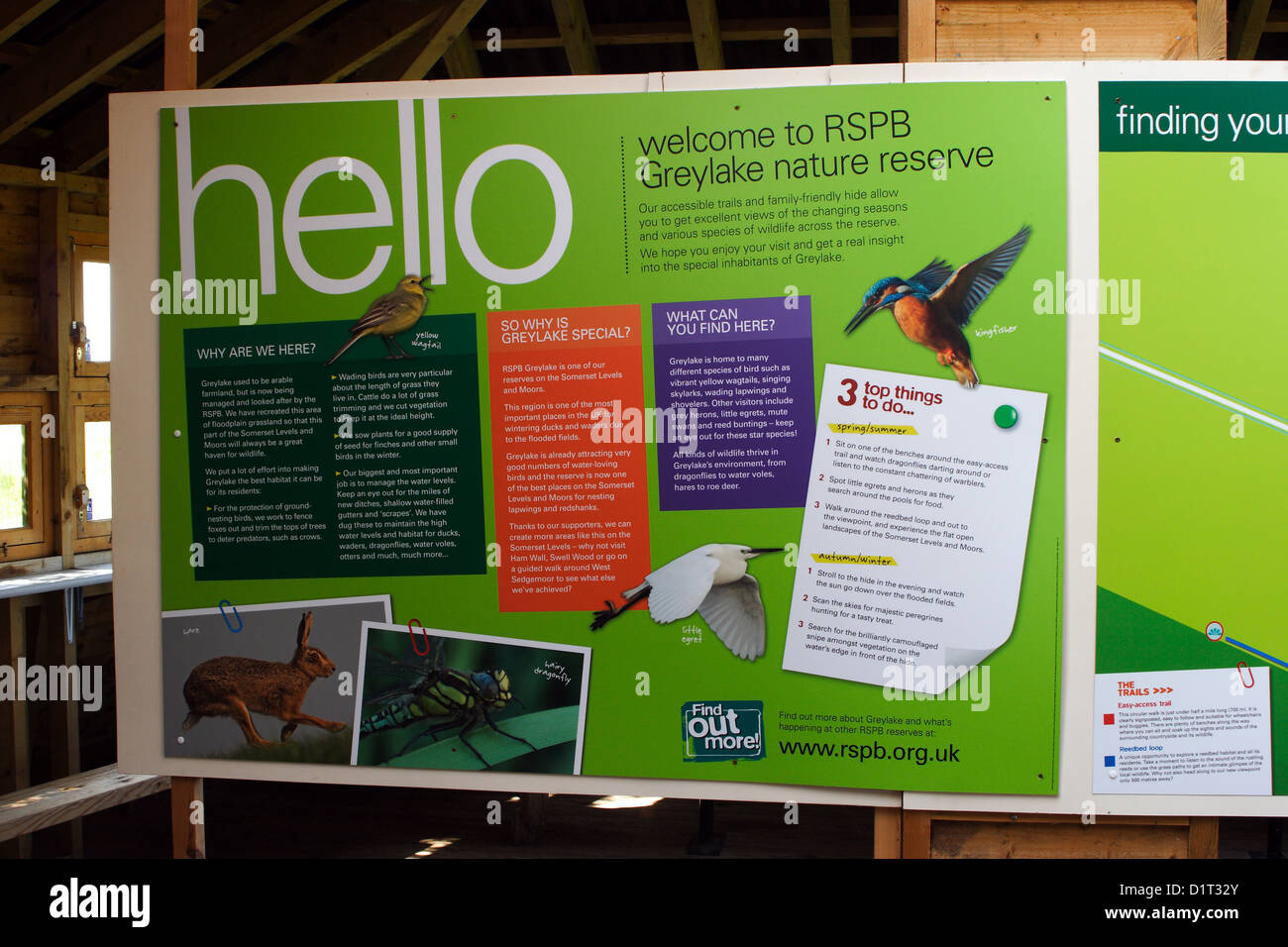 RSPB Greylake nature reserve welcome sign and information board ...
