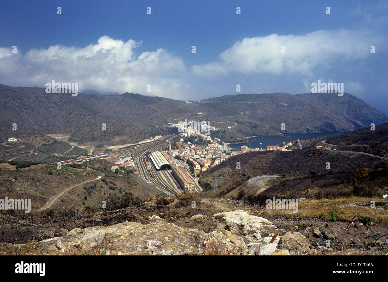 Portbou railway station located in Portbou, Catalonia, Spain which is ...