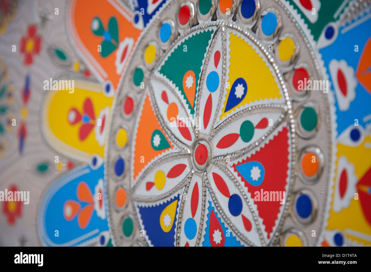 Enamelled colourful design on Indian bus Stock Photo - Alamy