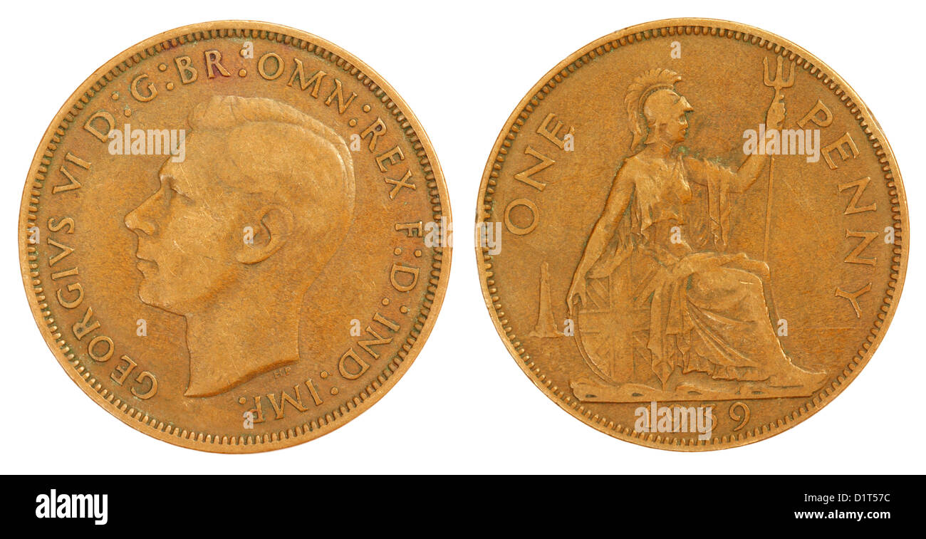 Old Coin of One Penny of 1939 Stock Photo - Alamy