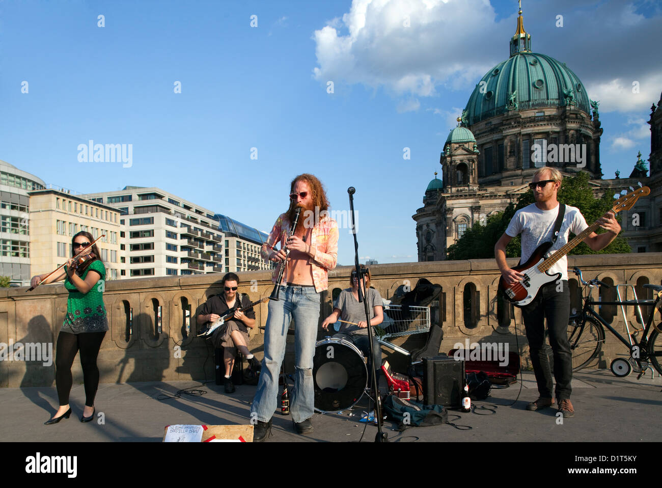 Berlin, Germany, street musicians play at the front of the cathedral ...