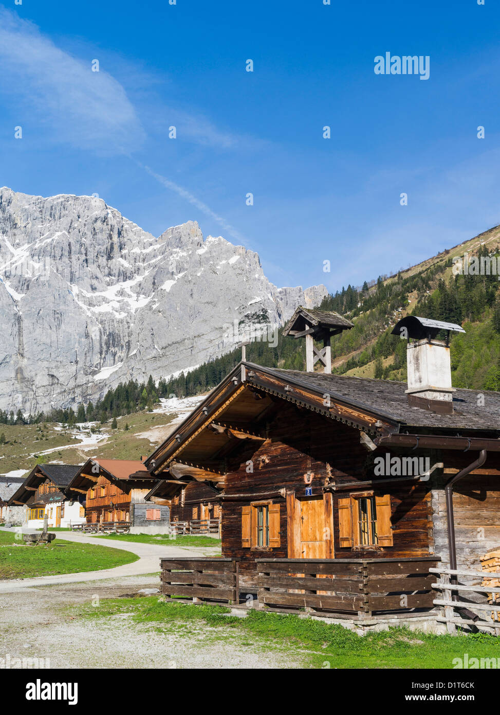 Eng Valley, Karwendel mountain range, Austria. The village Eng. In ...