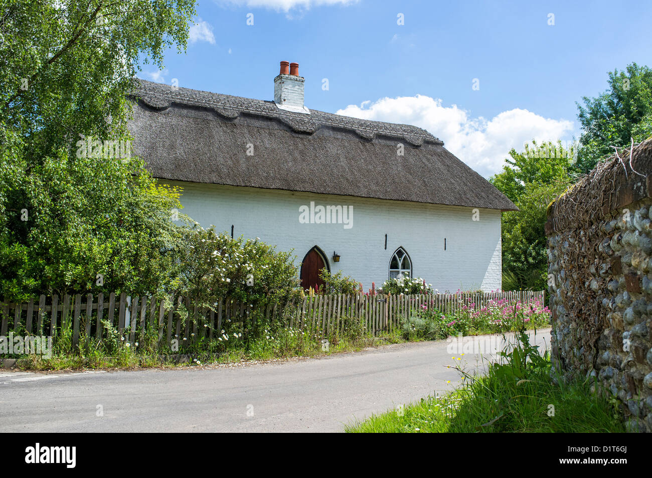 Thatched Cottage White Picket Fence High Resolution Stock Photography ...