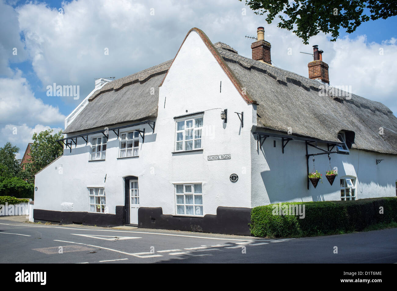 Thatched and Whitewashed Country Cottage in Ludham Norfolk UK Stock ...