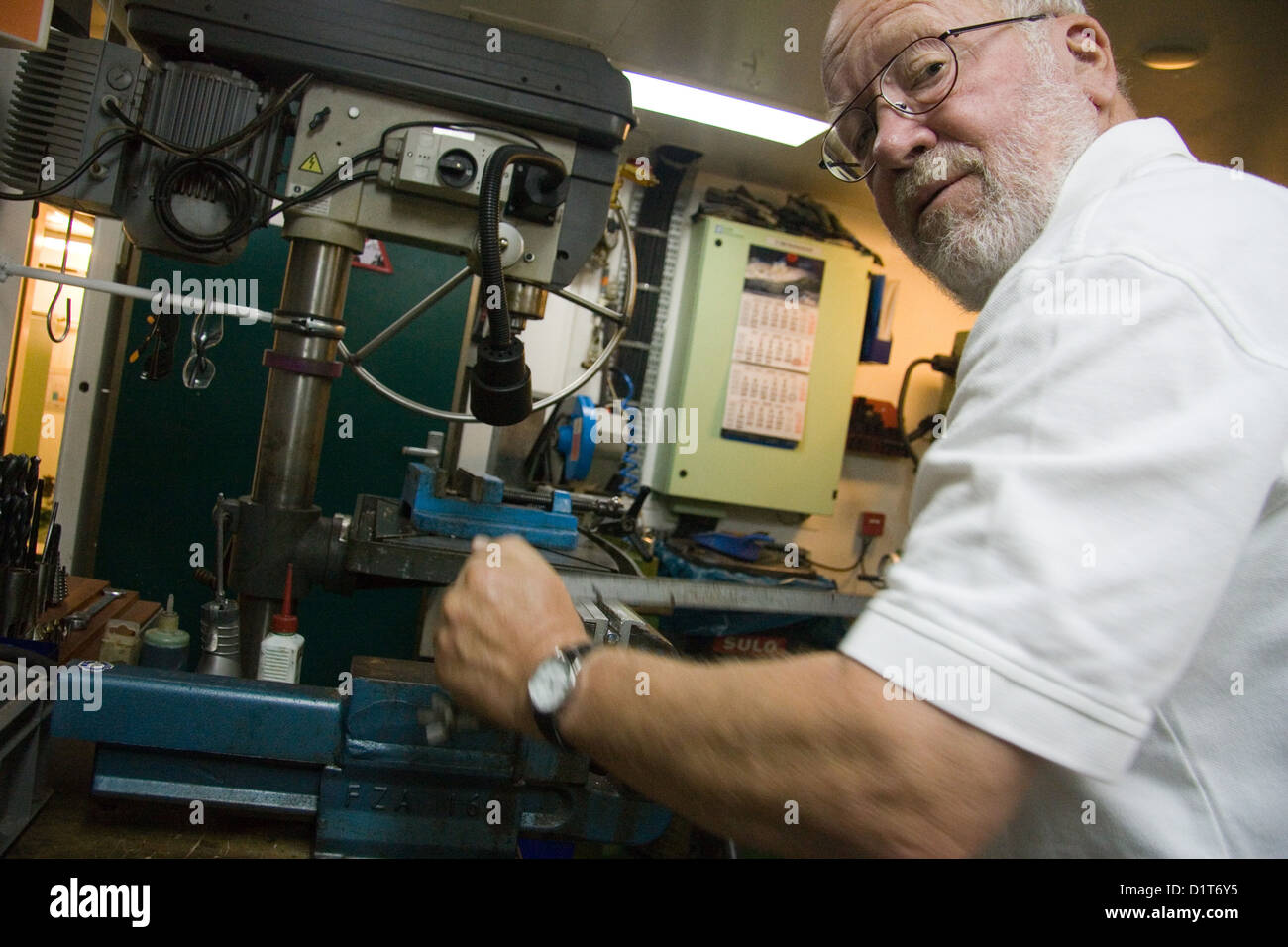 Warnemuende, Germany, Chief Mechanic in the engine room on the Maria S ...