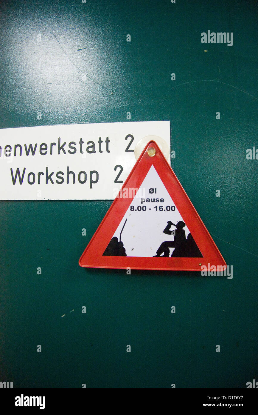 Warnemuende, Germany, funny sign in the engine room of a ship Stock ...