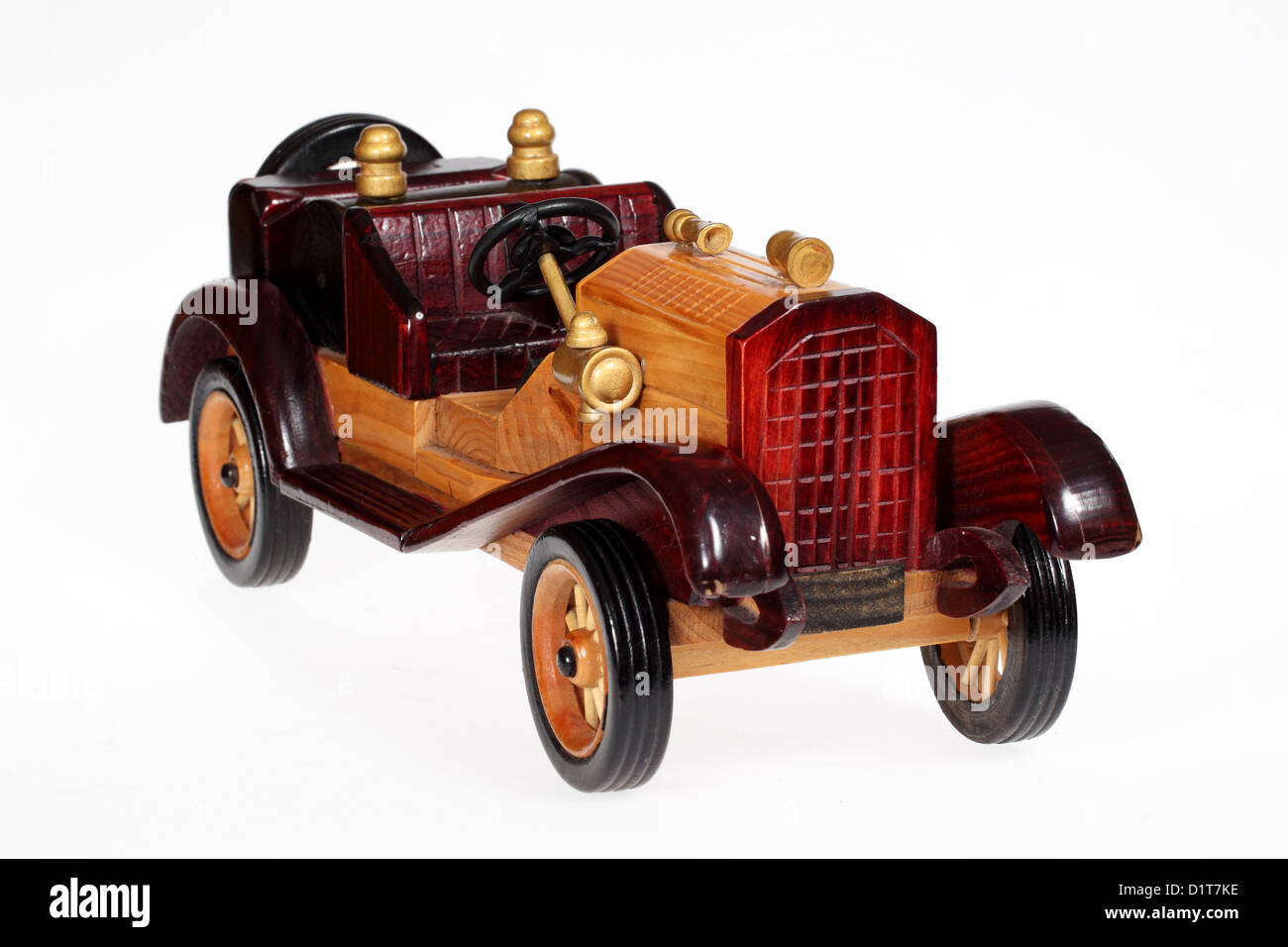 Wooden retro car isolated on white background Stock Photo - Alamy