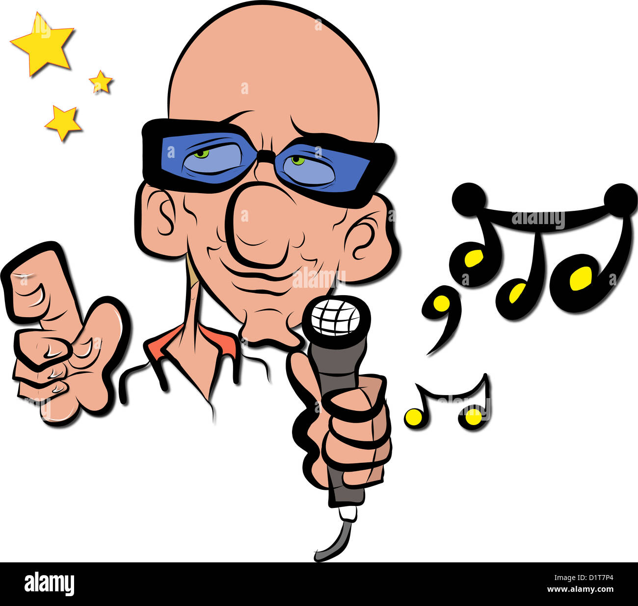 Male singer with microphone, with stars and music notes illustration ...
