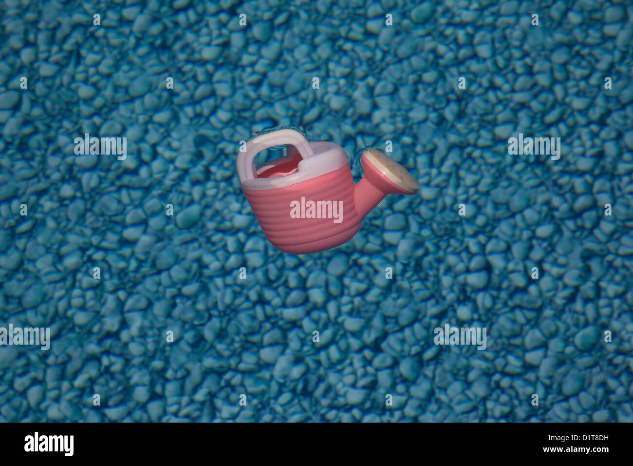 pink and white watering can floating in a swimming pool Stock Photo - Alamy