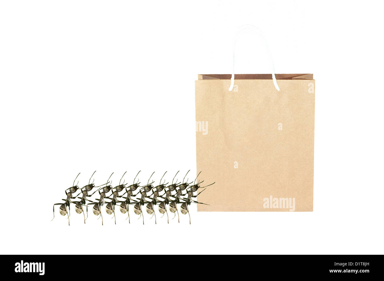 Ants shopping bag and with white background Stock Photo - Alamy