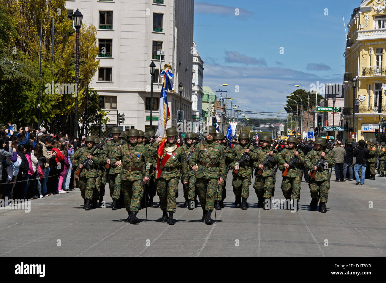 Sunday parade for Changing of the Guard, Punta Arenas, Patagonia, Chile ...