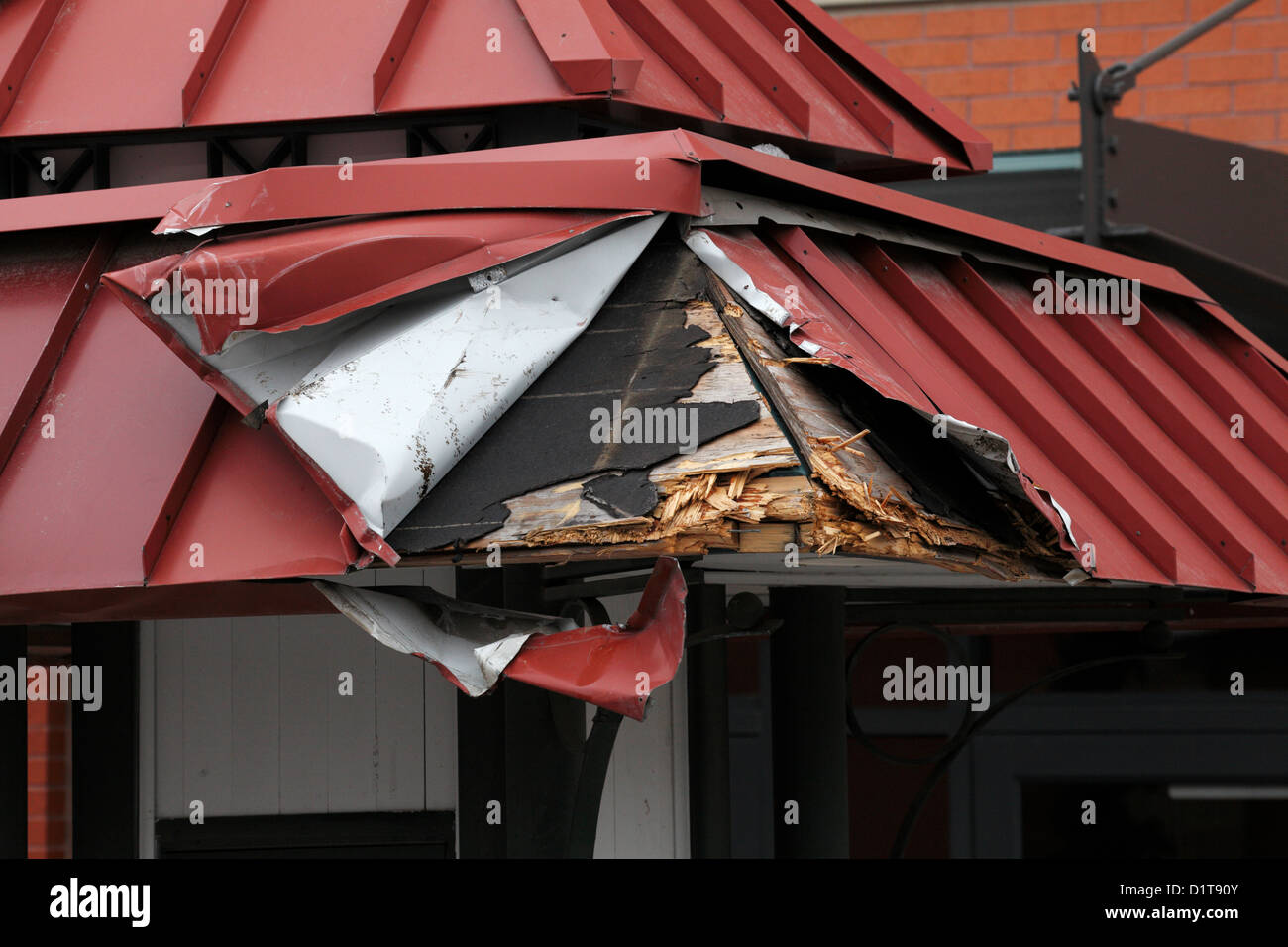 Damaged steel roof corner Stock Photo - Alamy