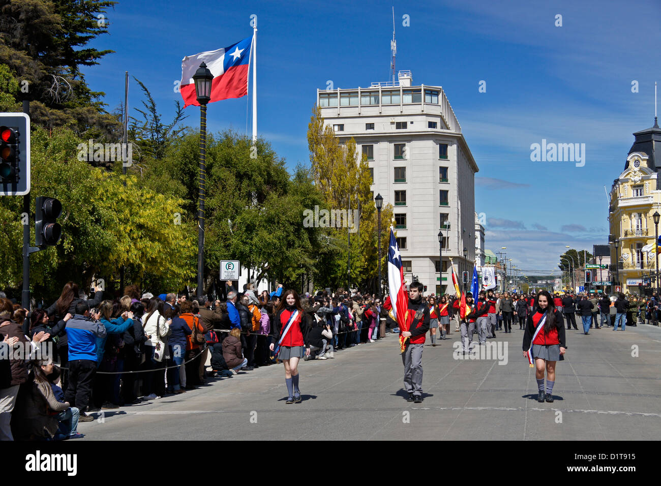 Sunday parade for Changing of the Guard, Punta Arenas, Patagonia, Chile ...