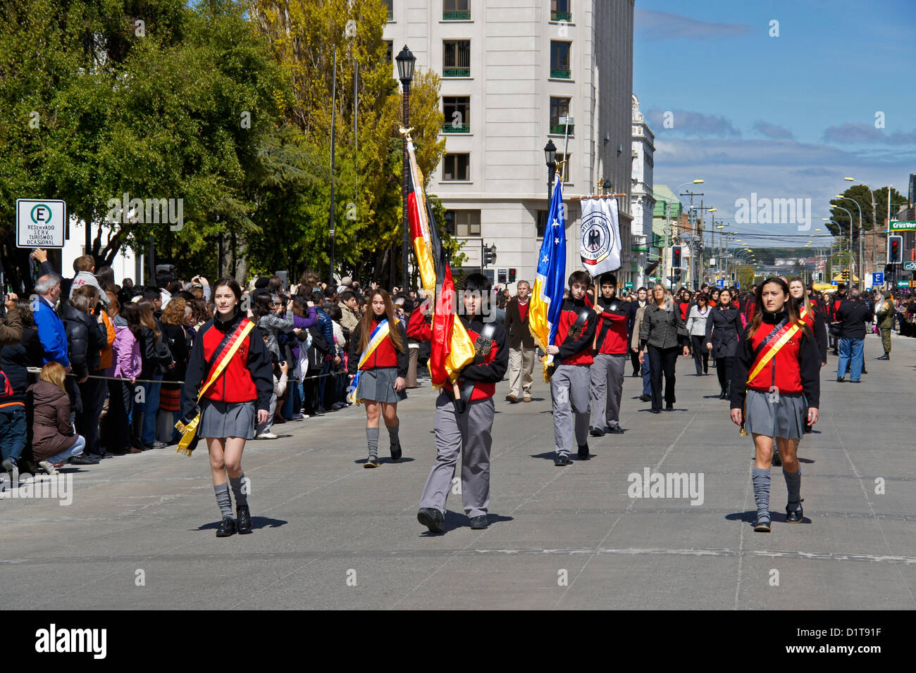 Sunday parade for Changing of the Guard, Punta Arenas, Patagonia, Chile ...