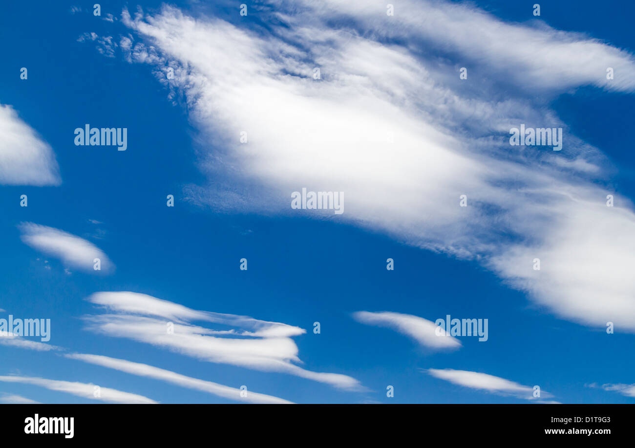 Unusual formations of Cirrus Uncinus cloud formations Stock Photo - Alamy
