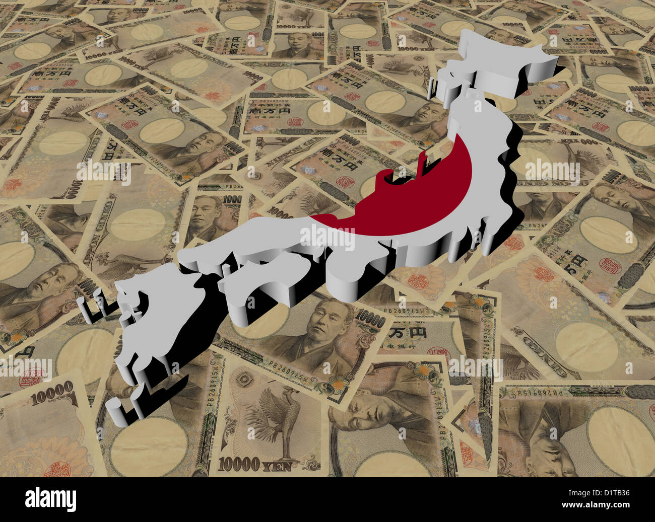 Japan Map flag on Japanese Yen illustration Stock Photo - Alamy