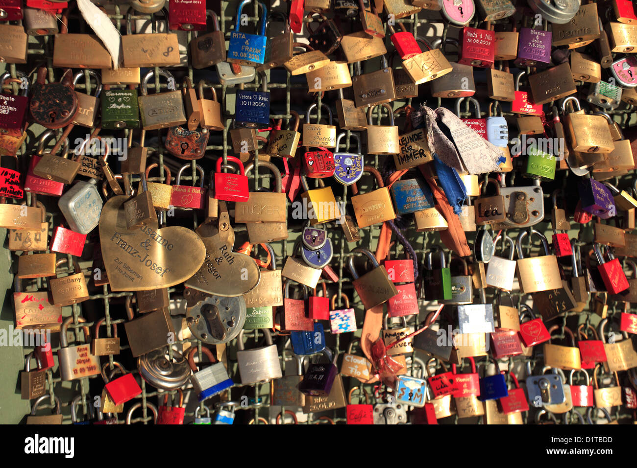 Love padlocks on the Hohenzollern bridge over the Rhine River, Cologne ...