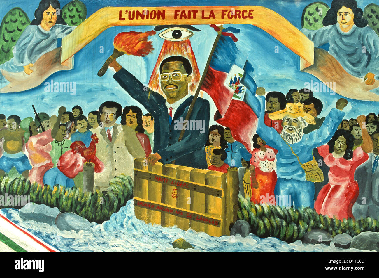 Mural showing former president Jean-Bertrand Aristide and supporters ...