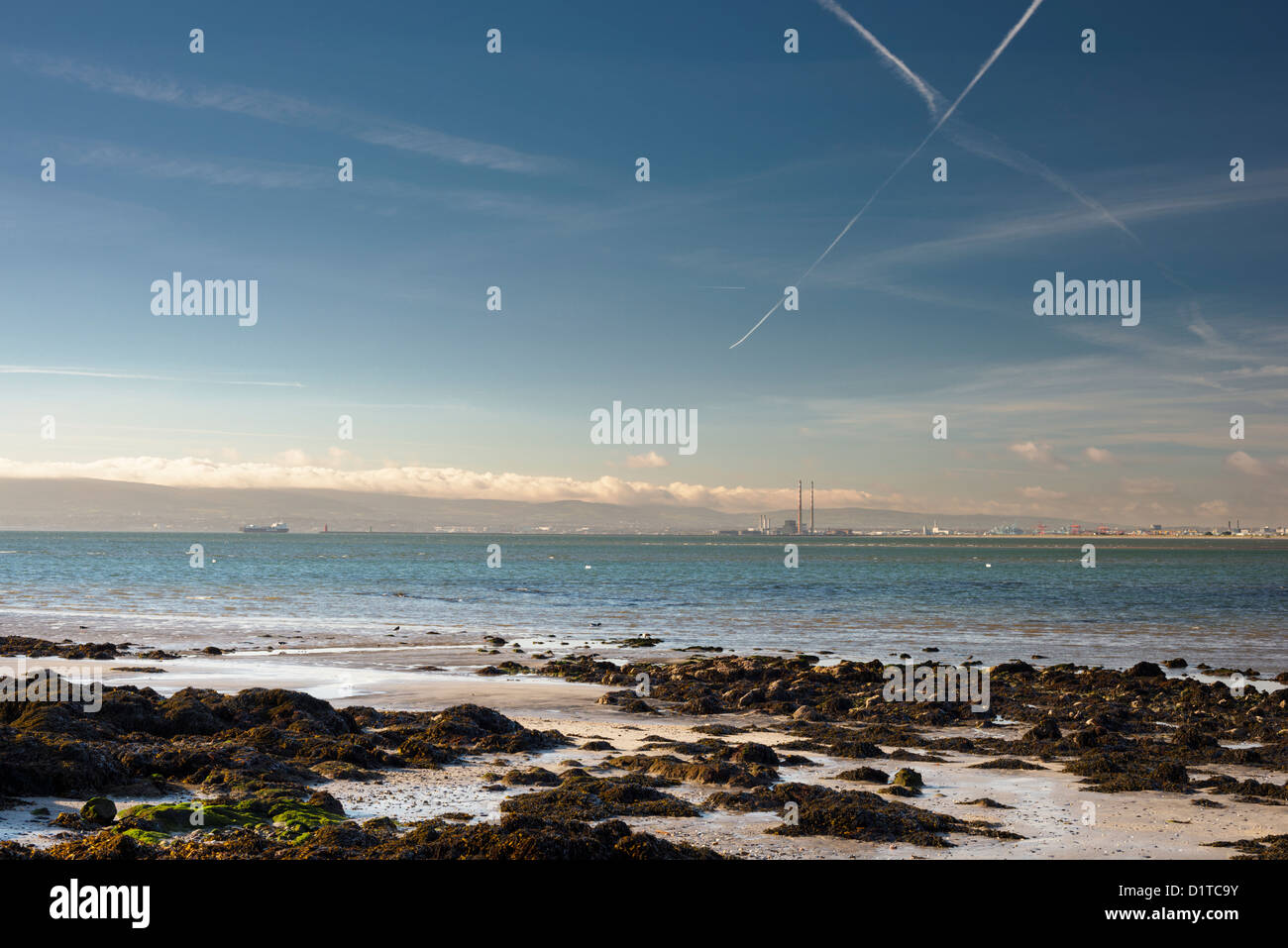 View southwards across Dublin Bay from Sutton, showing Dublin Docks ...