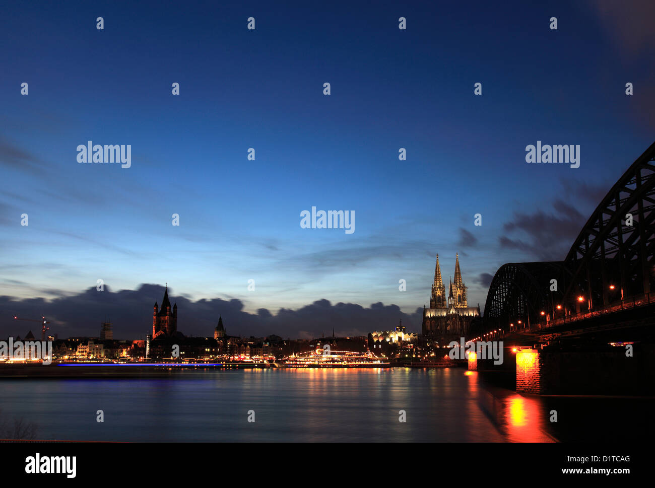 Evening landscape, Cologne City, Cologne Cathedral, River Rhine, North ...
